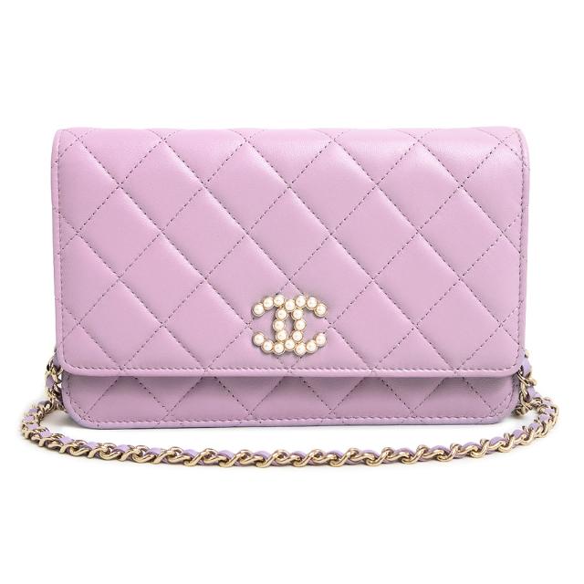 （未使用　展示品）シャネル CHANEL マトラッセ ココマーク パール チェーンウォレット 財布 斜め掛け ラムスキン レザー パープル 紫 ゴールド金具 AP3807
