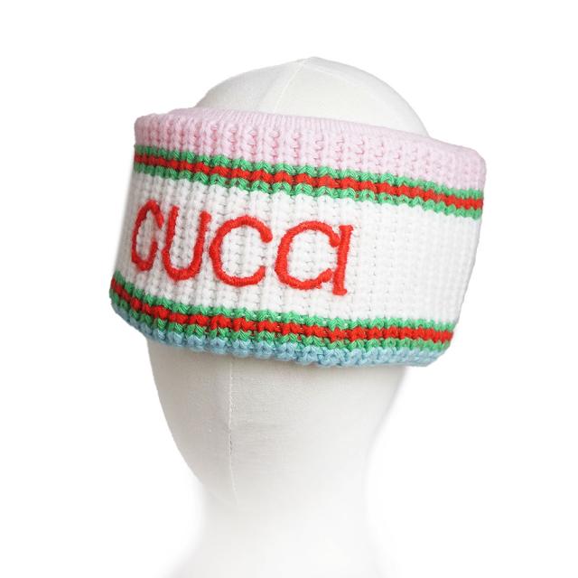 （新品・未使用品）グッチ GUCCI ADIDAS アディダス コラボ ヘッドバンド Mサイズ 58CM ウール100％ ピンク ブルー ホワイト 716335