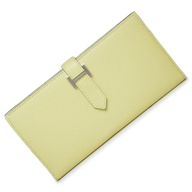 （新品・未使用品）エルメス HERMES ベアン スフレ 二つ折り長財布 シェブル シェーブルミゾール レザー ジョーヌブルジョン イエロー 黄色 シルバー金具 Z刻印 箱付