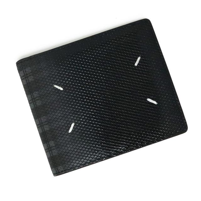 （新品・未使用品）メゾン マルジェラ Maison Margiela 4ステッチ チェック 折りたたみ 二つ折り財布 札入れ リザード型押し ソフトグレイン レザー ブラック 黒 SA1UI0001 箱付