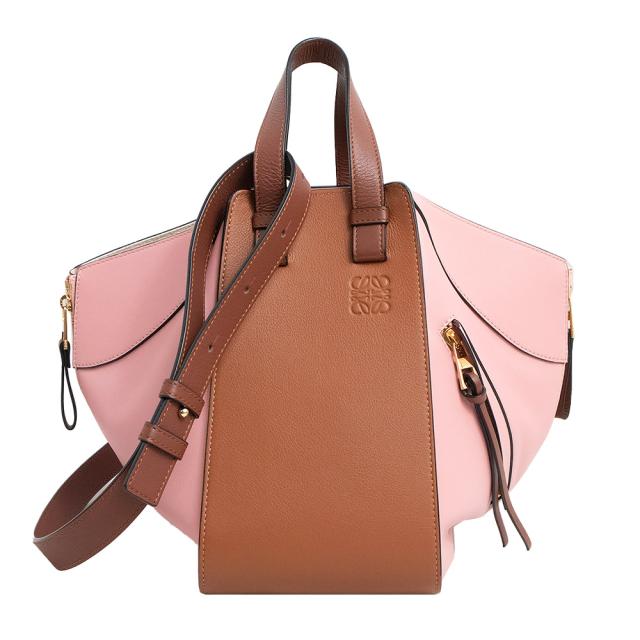 （新品・未使用品）ロエベ LOEWE ハンモック スモール 斜め掛け 2Way ショルダー ハンドバッグ グレインカーフレザー タン ミディアムピンク ブラウン 茶 ゴールド金具 387.30WS35