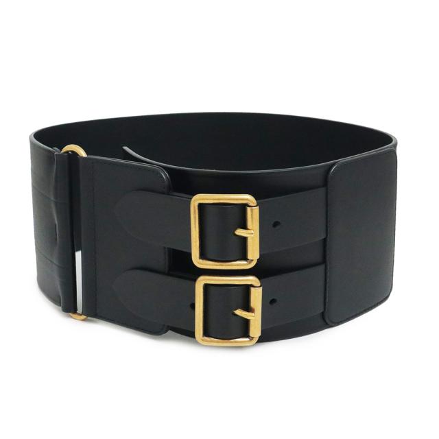 （未使用　展示品）クリスチャンディオール Christian Dior マキシ ウエスト ベルト カーフスキン レザー 75 ブラック 黒 ゴールド金具 B0098CMIV