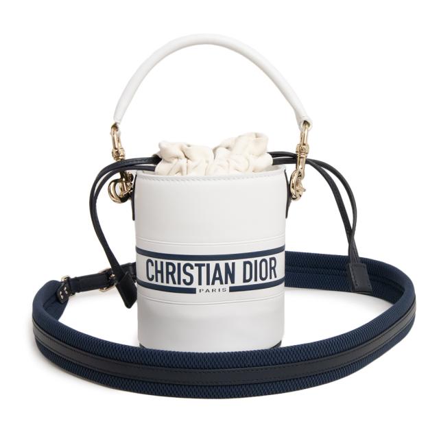 （未使用　展示品）クリスチャンディオール Christian Dior ヴァイヴ バケット マイクロ 2Way ショルダー 斜め掛け ハンドバッグ カーフスキン レザー ホワイト ネイビー 白 紺 ライトゴールド金具 S6250OSGQ