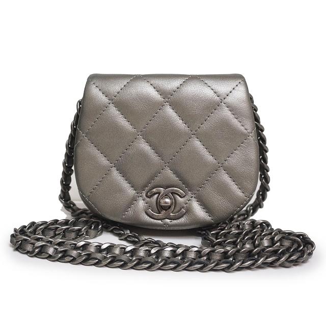 （未使用保管品）シャネル CHANEL マトラッセ チェーン ミニ ポーチ ショルダーバッグ 斜め掛け カーフスキン レザー メタリックシルバー アンティークシルバー金具 AP2344 箱付