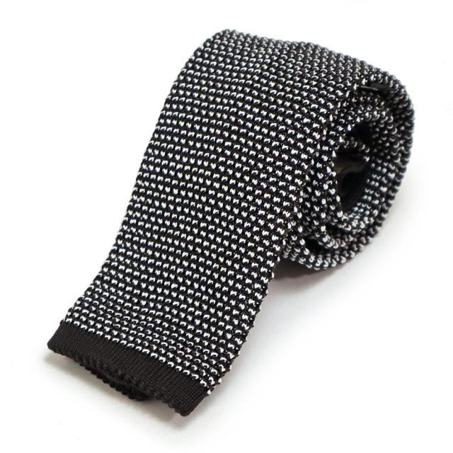 （新品・未使用品）エルメス HERMES クラヴァット TRICOT CHINE ネクタイ 6CM コットン100％ マロン ブラン ダークブラウン ホワイト 茶 白 箱付