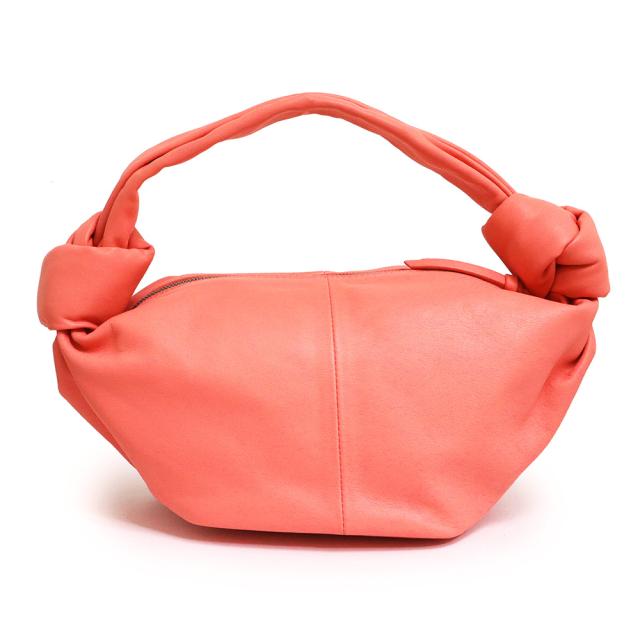 （新品・未使用品）ボッテガヴェネタ BOTTEGA VENETA ダブルノット ミニ ハンドバッグ カーフスキン レザー ピーチ ピンク シルバー金具 629635