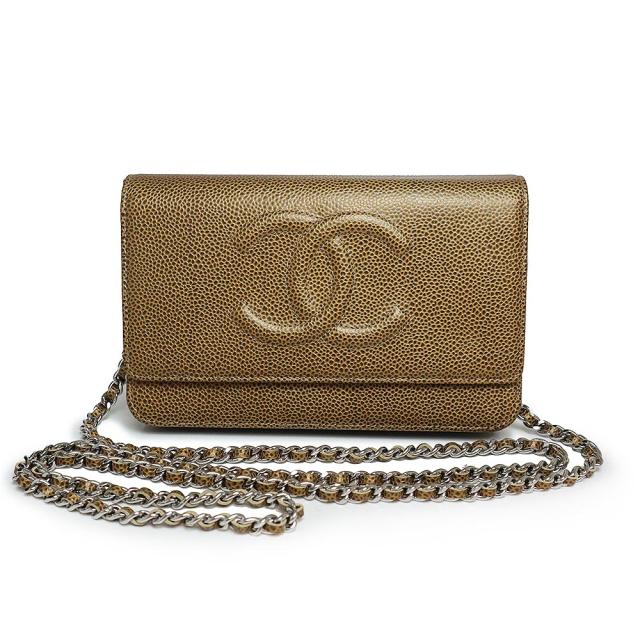 （未使用　展示品）シャネル CHANEL ココマーク チェーンウォレット 長財布 ショルダーバッグ 斜め掛け キャビアスキン レザー ブロンズ シルバー金具 A48654 箱付