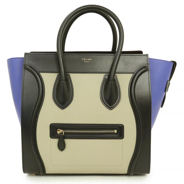 （未使用　展示品）セリーヌ CELINE ラゲージ ミニショッパー ハンドバッグ カーフスキン ラムスキン レザー ブルー ベージュ ブラック 青 黒 ゴールド金具 165213