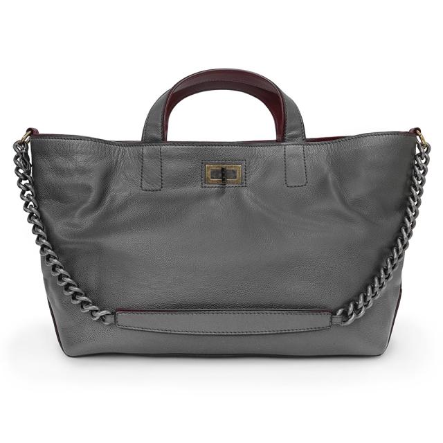 （中古）シャネル CHANEL 2.55 スモール ショッピング チェーン 2way ショルダー ハンドバッグ キャビアスキン レザー メタリックグレー ヴィンテージシルバー金具 ヴィンテージゴールド金具 A49547