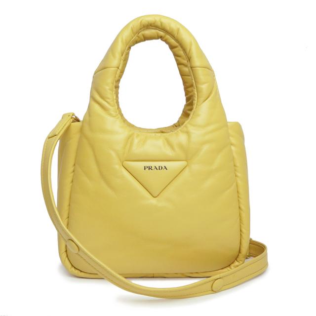 （未使用　展示品）プラダ PRADA ソフト パデッド 2WAY ショルダー ミニ ハンドバッグ 斜め掛け ナッパソフト レザー ジネストラ イエロー 黄 ゴールド金具 1BA359