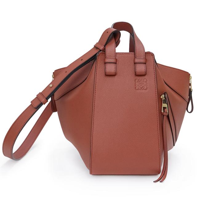（新品・未使用品）ロエベ LOEWE ハンモック スモール 2way ショルダー ハンドバッグ 斜め掛け ペブルグレインカーフスキン レザー ラスティーカラー ブラウン 茶 ゴールド金具 A538S35X18