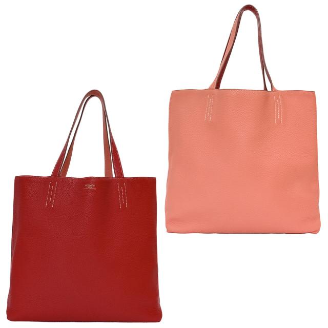 （中古）エルメス HERMES ドゥブルセンス 45 トートバッグ トリヨンクレマンス レザー ルージュカザック フラミンゴ ピンク レッド 赤 □P刻印
