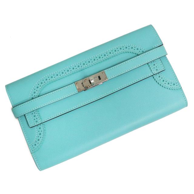 （新品・未使用品）エルメス HERMES ケリーウォレット ギリーズ 二つ折り長財布 ヴォースイフト レザー ブルーアトール 青 シルバー金具 T刻印