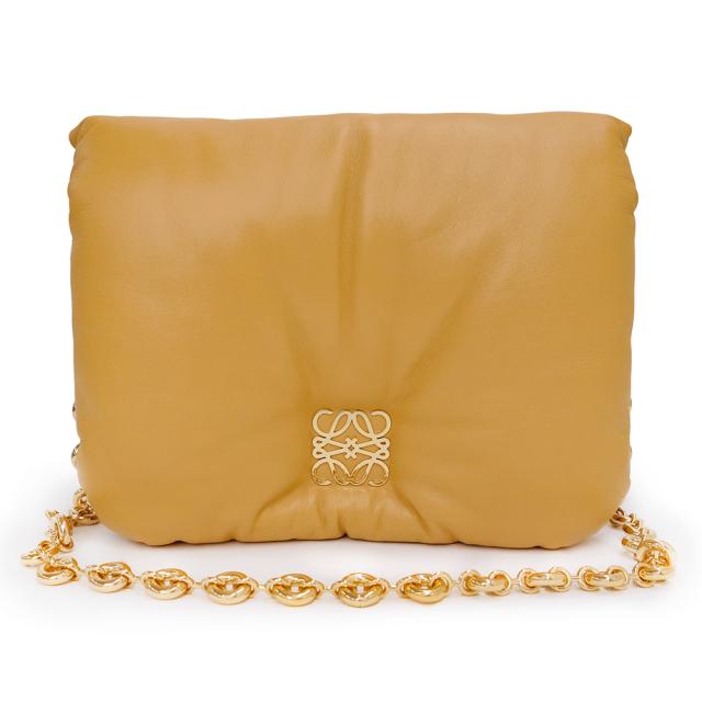 （未使用保管品）ロエベ LOEWE パファー ゴヤ チェーン ショルダー ハンドバッグ シャイニーナパラム レザー キャメル ブラウン 茶 ゴールド金具 AP40P41X01
