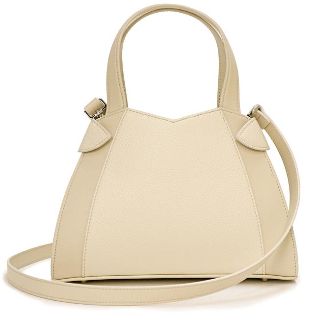 （新品・未使用品）モラビト MORABITO ステラ ミニ 2way ショルダー ハンドバッグ 斜め掛け カーフスキン レザー ガーデニア ベージュ シルバー金具 F1430SWAW