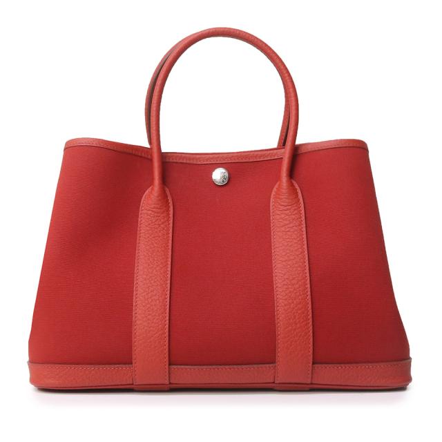 （未使用　展示品）エルメス HERMES ガーデンパーティ TPM 30 ヴェルソ ハンドバッグ トワルオフィシエ キャンバス ネゴンダ レザー ルージュベネチアン ルージュデュセス ローズエクストリーム 赤 シルバー金具 Z刻印