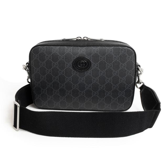 （新品・未使用品）グッチ GUCCI インターロッキングG 2WAY クラッチ ショルダーバッグ 斜め掛け GGスプリームキャンバス ブラック 黒 シルバー金具 703468