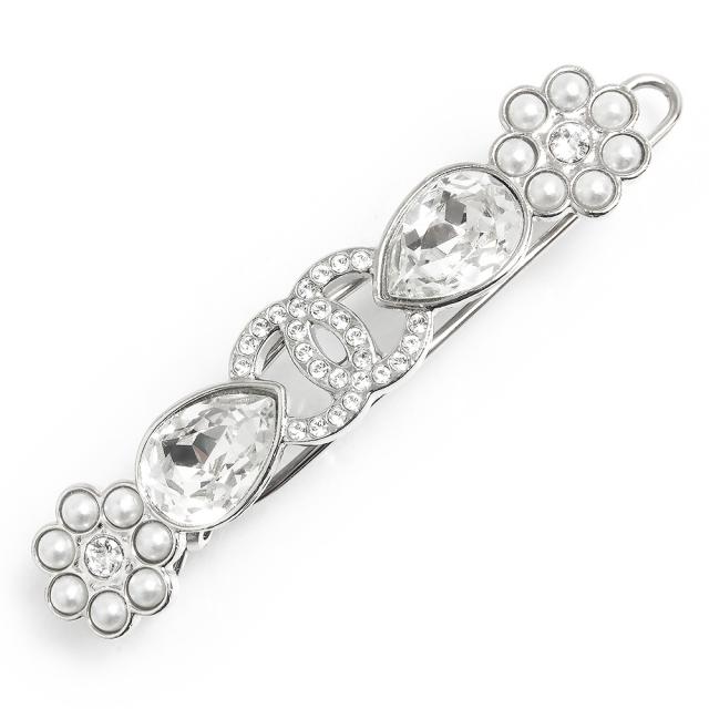 （新品・未使用品）シャネル CHANEL ココマーク フラワー クリスタル パール ヘアピン ヘアクリップ ヘアアクセサリー シルバー AB7136 箱付