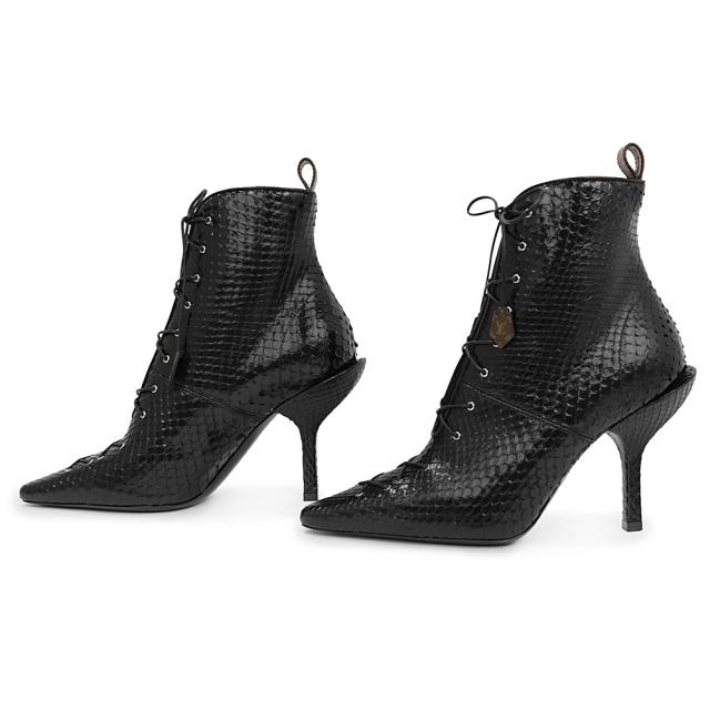 （未使用保管品）ルイ ヴィトン LOUIS VUITTON LVジャネット ライン アンクル ショート ブーツ 靴 #35.5 22.5cm パイソン エキゾチックレザー ブラック 黒 シルバー金具 1A57HE