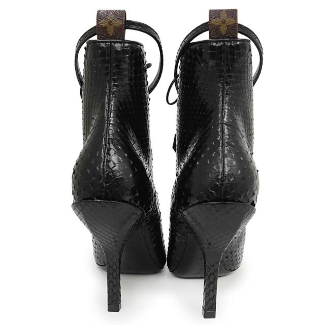 （未使用保管品）ルイ ヴィトン LOUIS VUITTON LVジャネット ライン アンクル ショート ブーツ 靴 #35.5 22.5cm パイソン エキゾチックレザー ブラック 黒 シルバー金具 1A57HE