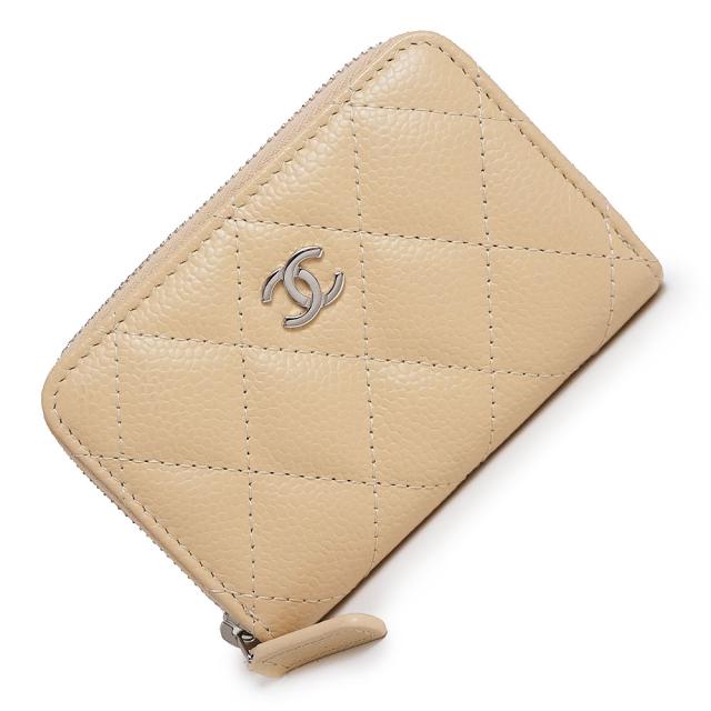 （新品・未使用品）シャネル CHANEL マトラッセ クラシック ジップ パース ケース 小銭入れ 財布 キャビアスキン レザー ベージュ シルバー金具 AP0216 箱付