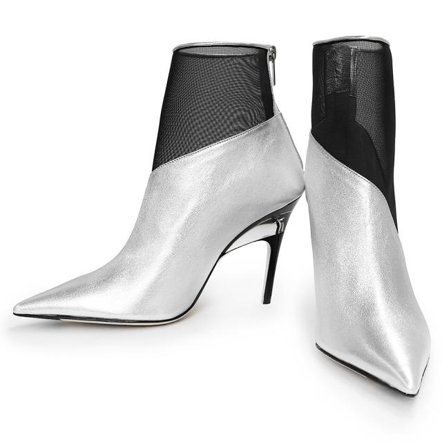 （未使用　展示品）ジミーチュウ JIMMY CHOO プレキシヒール アンクルブーツ シューズ 靴 #36.5 23.5cm ナッパレザー メッシュ シルバー ブラック 黒 シルバー金具 SIOUX