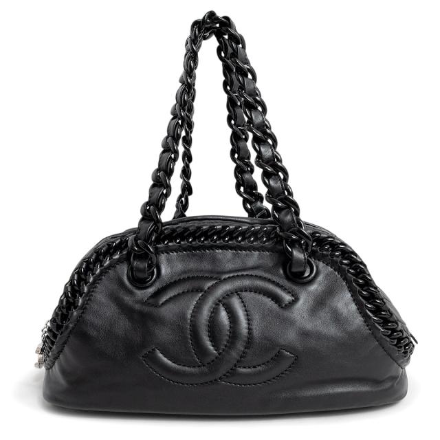 （中古）シャネル CHANEL ラグジュアリーライン  プラスチックチェーン ショルダー トートバッグ カーフスキン レザー ブラック 黒 A37656
