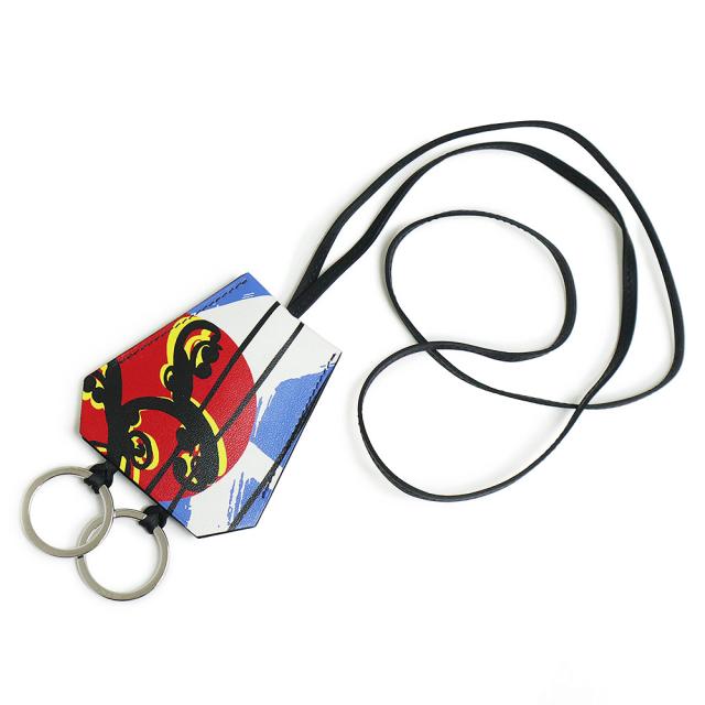 （新品・未使用品）エルメス HERMES クロシェット スケート ロングネックレス キーベル キーリング ヴォースイフト レザー メタル シエル ルージュドゥクール ブラン マルチカラー シルバー金具 B刻印 箱付