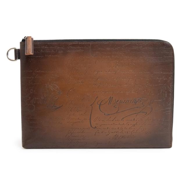 （未使用保管品）ベルルッティ Berluti ニノ GM スクリットレザー クラッチバッグ ヴェネチアレザー カカオインテンソ ダークブラウン 茶 シルバー金具 NINO_GM