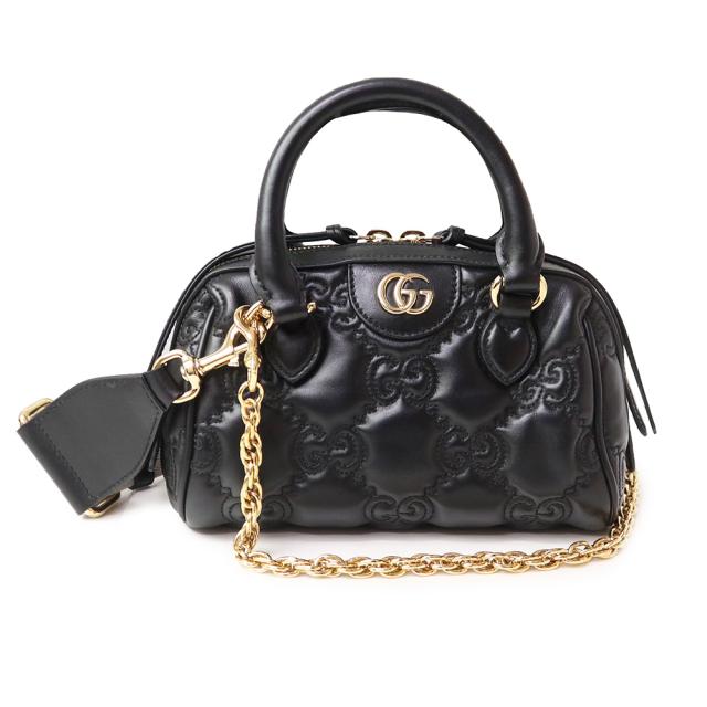 （未使用　展示品）グッチ GUCCI GGマトラッセ レザー ミニ バッグ 3WAY チェーンショルダー 斜め掛け ハンドバッグ ブラック レザー ゴールド金具 702251