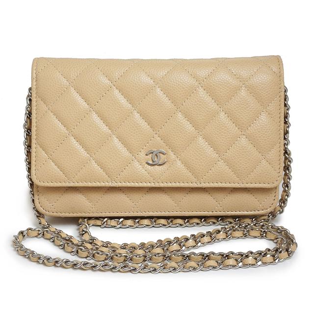 （新品・未使用品）シャネル CHANEL マトラッセ クラシック ココマーク チェーンウォレット ショルダーバッグ 斜め掛け キャビアスキン レザー ベージュ シルバー金具 AP0250 箱付