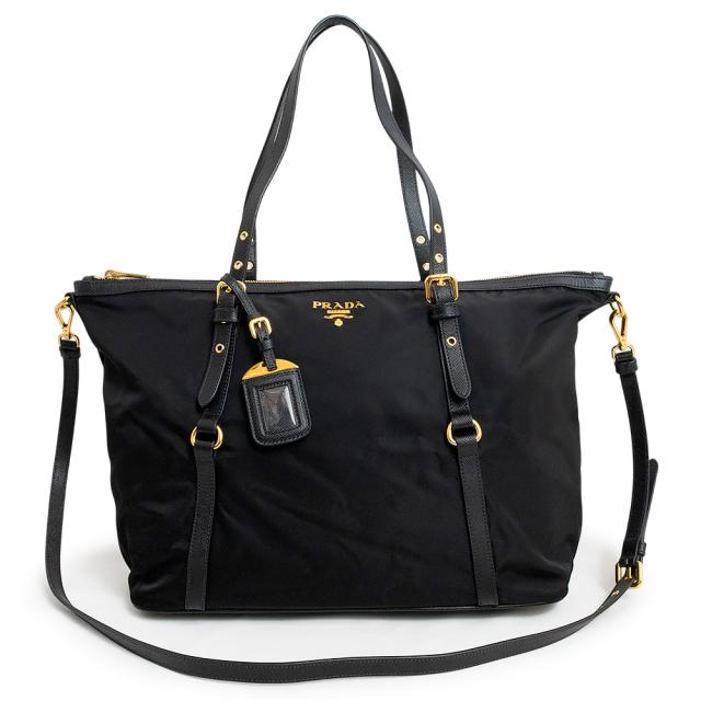 （未使用　展示品）プラダ PRADA 2way ショルダー トートバッグ 斜め掛け テスート ナイロン サフィアーノ レザー ネロ ブラック 黒 ゴールド金具 1BG253
