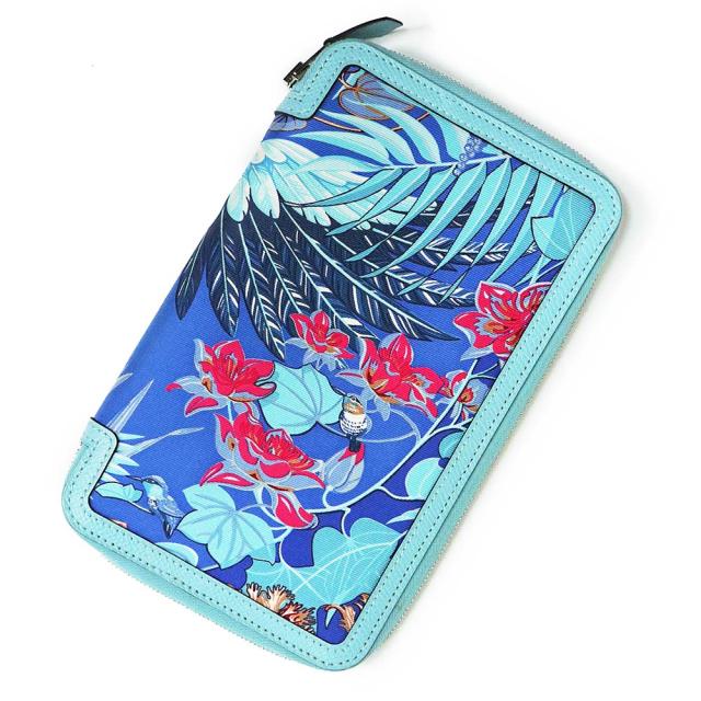 （未使用　展示品）エルメス HERMES ソワクール フラミンゴパーティ アジェンダ ジップ 手帳カバー シルク ヴォーエプソン レザー ブルーアトール ミコノス 青 シルバー金具 X刻印 箱付