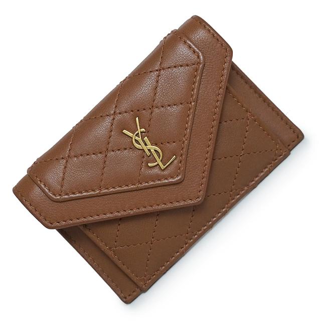 （未使用　展示品）サンローラン SAINT LAURENT ギャビー ケース 小銭入れ 財布 カードケース 名刺入れ 定期入れ パスケース ラムスキン レザー ブラウン 茶 アンティークゴールド金具 734921 箱付