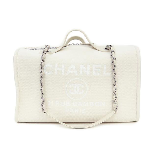 （未使用　展示品）シャネル CHANEL ドーヴィル 2WAY 肩掛け ボストンバッグ キャンバス レザー ホワイト 白 シルバー金具 AS4166