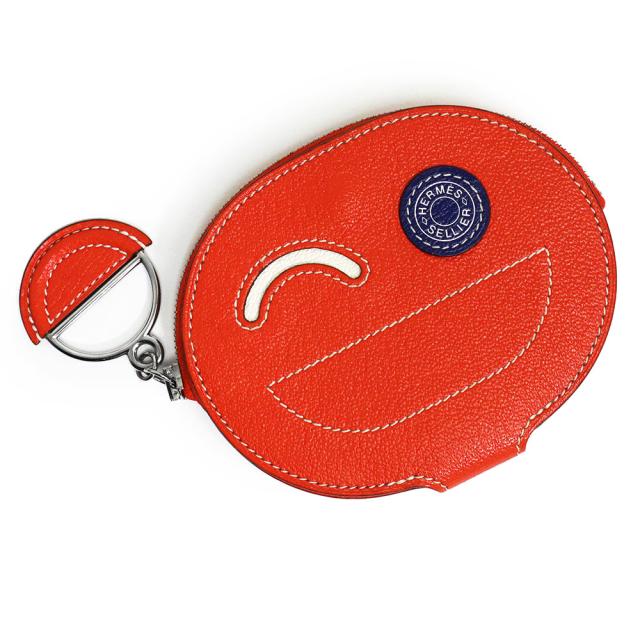 （美品）エルメス HERMES イン ザ ループ ウィンク カードケース パスケース ケース 定期入れ 小銭入れ 財布 シェブル シェーブルミゾール レザー カプシーヌ ナタ ブルー レッドオレンジ 赤 シルバー金具 Z刻印 箱付