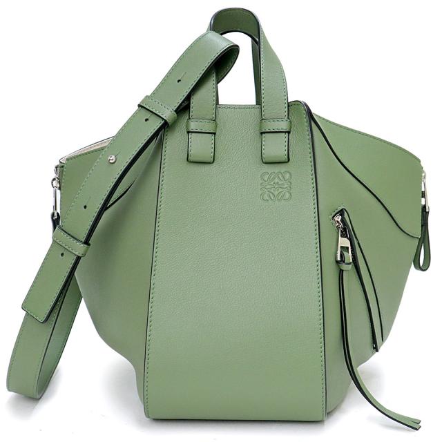 （新品 未使用品）ロエベ LOEWE ハンモック スモール2way ショルダー ハンドバッグ 斜め掛け クラシックカーフ AVOCADO アボカド グリーン 緑 シルバー金具 387 30 S35