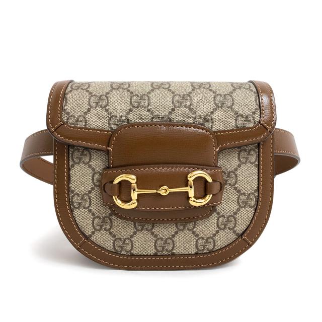 （未使用　展示品）グッチ GUCCI ホースビット 1955 ラウンド ベルトバッグ ウエストポーチ GGスプリームキャンバス レザー ブラウン ベージュ 茶 ゴールド金具 760198