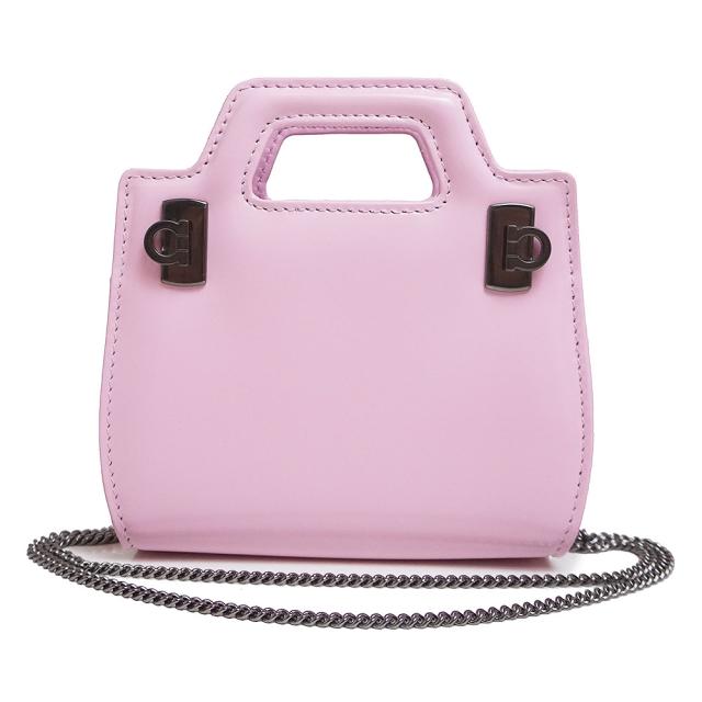 （未使用　展示品）サルヴァトーレフェラガモ Salvatore Ferragamo ガンチーニ ワンダ 2WAY マイクロ チェーン ショルダー ハンドバッグ カーフスキン レザー ピンク ガンメタル金具 213984 箱付