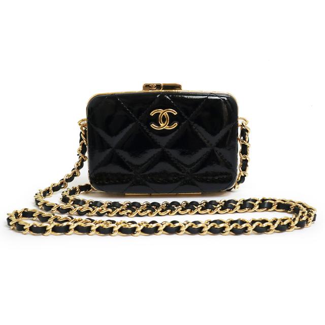 （未使用　展示品）シャネル CHANEL マトラッセ ココマーク チェーンショルダー 斜め掛け ポシェット 財布 エナメル パテントレザー ブラック 黒 ゴールド金具 AP2242