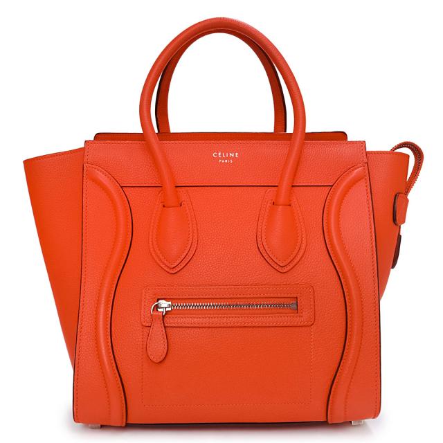 （美品）セリーヌ CELINE ラゲージ マイクロ ショッパー ハンドバッグ ドラムドカーフ レザー レッド 赤 シルバー金具 167793DRU