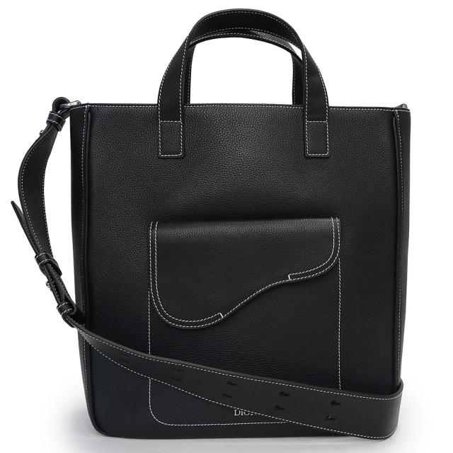 （新品・未使用品）クリスチャンディオール Christian Dior Saddle Shopper サドルショッパー M 2WAY ショルダー トートバッグ 斜め掛け レザー ノワール ブラック 黒 シルバー金具 1ADSH175YKK