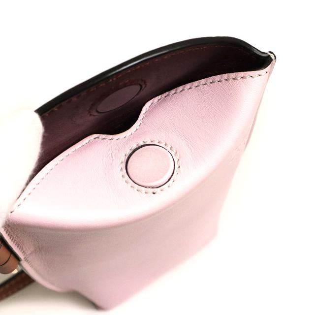 （中古）ロエベ LOEWE ゲートポケット ミニ ショルダーバッグ 斜め掛け ソフトカーフスキン レザー ソフトピンク コーラル オレンジ ブラウン ゴールド金具 109.30BZ42