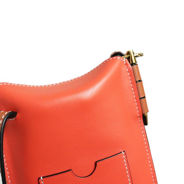 （中古）ロエベ LOEWE ゲートポケット ミニ ショルダーバッグ 斜め掛け ソフトカーフスキン レザー ソフトピンク コーラル オレンジ ブラウン ゴールド金具 109.30BZ42