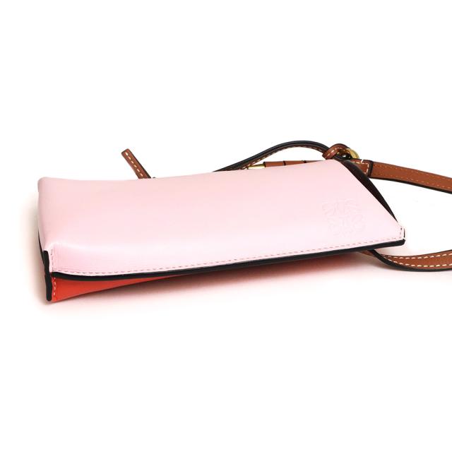 （中古）ロエベ LOEWE ゲートポケット ミニ ショルダーバッグ 斜め掛け ソフトカーフスキン レザー ソフトピンク コーラル オレンジ ブラウン ゴールド金具 109.30BZ42