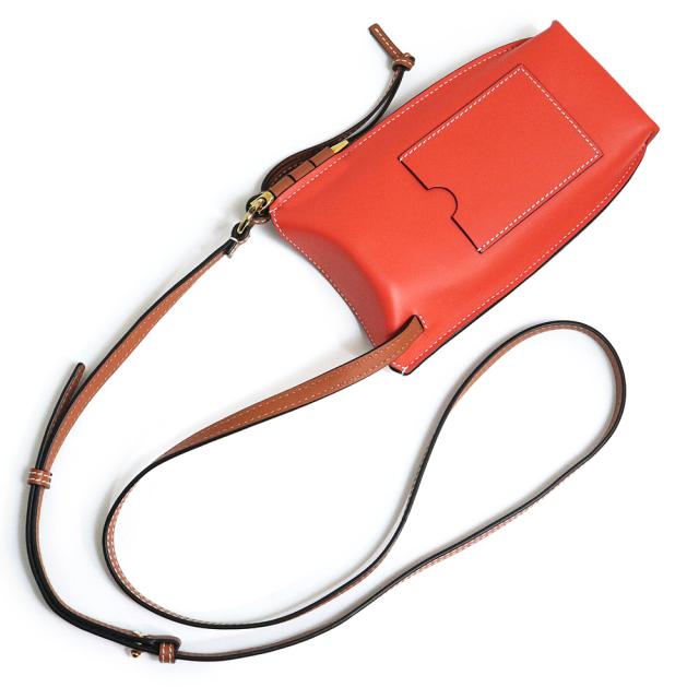 （中古）ロエベ LOEWE ゲートポケット ミニ ショルダーバッグ 斜め掛け ソフトカーフスキン レザー ソフトピンク コーラル オレンジ ブラウン ゴールド金具 109.30BZ42