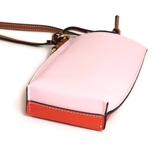 （中古）ロエベ LOEWE ゲートポケット ミニ ショルダーバッグ 斜め掛け ソフトカーフスキン レザー ソフトピンク コーラル オレンジ ブラウン ゴールド金具 109.30BZ42