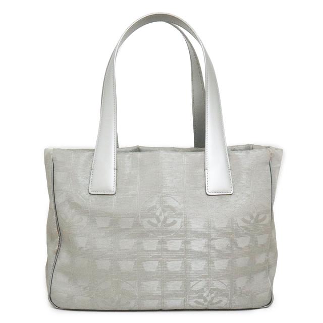 （中古）シャネル CHANEL ニュートラベルライン トート PM ハンドバッグ ナイロンジャガード カーフスキン レザー シルバー シルバー金具 A20457