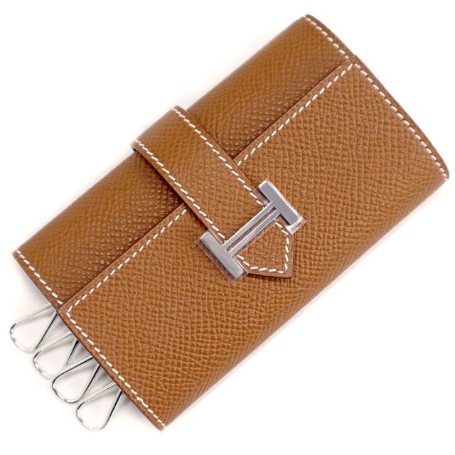 （新品・未使用品）エルメス HERMES ベアン 4連 キーケース ヴォーエプソン レザー ゴールド ブラウン 茶 シルバー金具 W刻印 箱付
