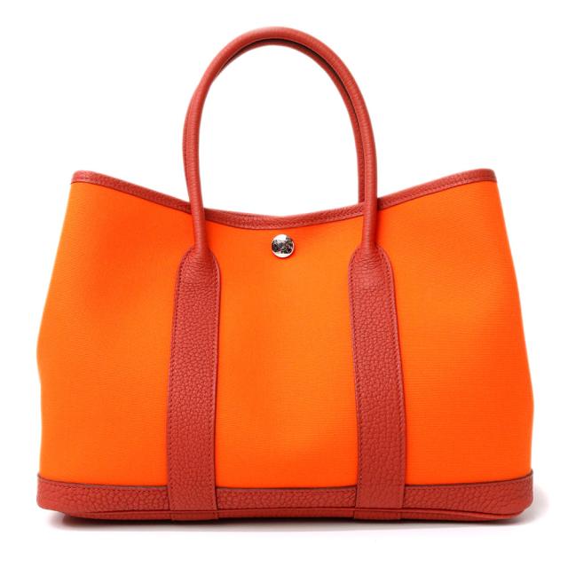 （新品・未使用品）エルメス HERMES ガーデンパーティ TPM  30 ハンドバッグ トワルオフィシエ キャンバス ネゴンダ レザー オレンジ ミニアン ミニアム サンギーヌ 赤 シルバー金具 W刻印